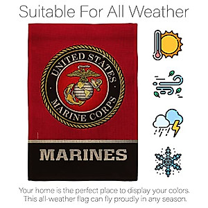 US MILITARY United State Burlap Garden Flag Set Wood Dowel Armed Forces Marine Corps USMC Semper Fi American Military Veteran Retire Official House Banner Small Yard Gift Double-Sided, Made in USA
