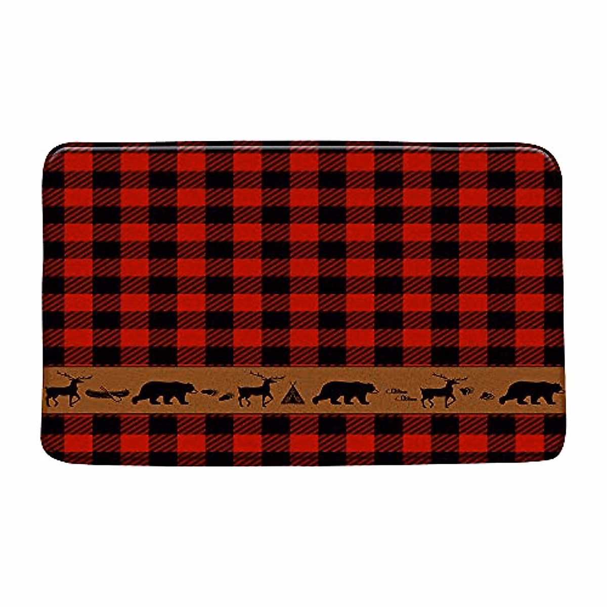 HHKJKJ Rustic Bear Red Black Bath mat Buffalo Check Plaid Camping Cabin Wildlife Black Bear Print Vintage Farmhouse Bathroom Bedroom Kitchen Rug Soft Memory Foam Backing 18x30 Inch