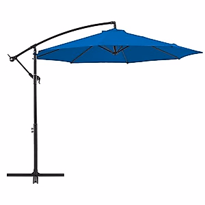 BLUU BANYAN 10 FT Patio Offset Umbrella Outdoor Cantilever Umbrella Hanging Umbrellas, 24 Month Fade Resistance & Water-repellent UV Protection Solution-dyed Fabric Canopy with Infinite Tilt, Crank & Cross Base (Royal Blue)