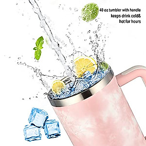 40 oz Tumbler with Handle and Lid Straw,Insulated Tumblers Stainless Steel Water Bottles,Travel Coffee Mug for Hot and Cold,BPA Free (Rainbow Light Purple)