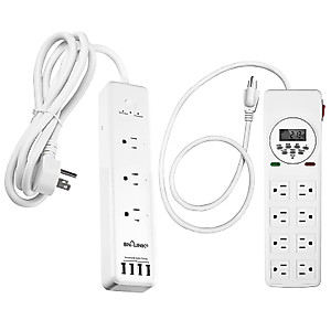 BN-LINK 8 Outlet Surge Protector with 7-Day Digital Timer (4 Outlets Timed, 4 Outlets Always On),6.6FT Extension Cord Flat Plug, White Surge Protector Power Strip with 3AC Outlets 4 USB Ports