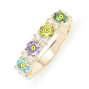 EVE'S ADDICTION Women's Gold Tone Personalized 4 Stone Simulated Birthstone Eternity Ring (ring size 8) - Custom Birthstone Ring for Mom - Mother's Ring - Gifts for Mom