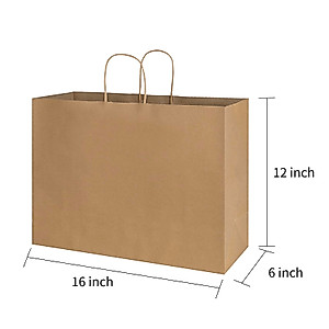bagmad 100 Pack 16x6x12 Inches Brown Kraft Paper Bags with Handles Bulk, Large Recycled Paper Bags, Gift Bags, Grocery Bags, Retail Bags, Shopping Bags, Merchandise Bags for Small Business