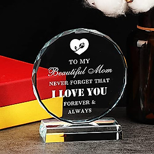 Mom Gifts for Mom from Daughter, Engraved Crystal Birthday Gifts for Mom, Unique Mom Gifts from Daughter Son for Birthday Mothers day Valentines Day