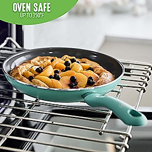 GreenLife Soft Grip Diamond Healthy Ceramic Nonstick, 7" and 10" Frying Pan Skillet Set, PFAS-Free, Dishwasher Safe, Turquoise