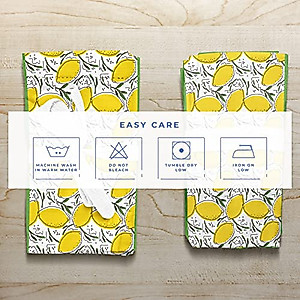 Kotton Culture Kitchen Linen Towel Set of 2 for Kitchen - 100% Cotton Dish Cloth Quick Dry Easy to Wash & Clean Printed Towel Pairs Home Farmhouse Decor (Lemon, 20 x 28 Inches)