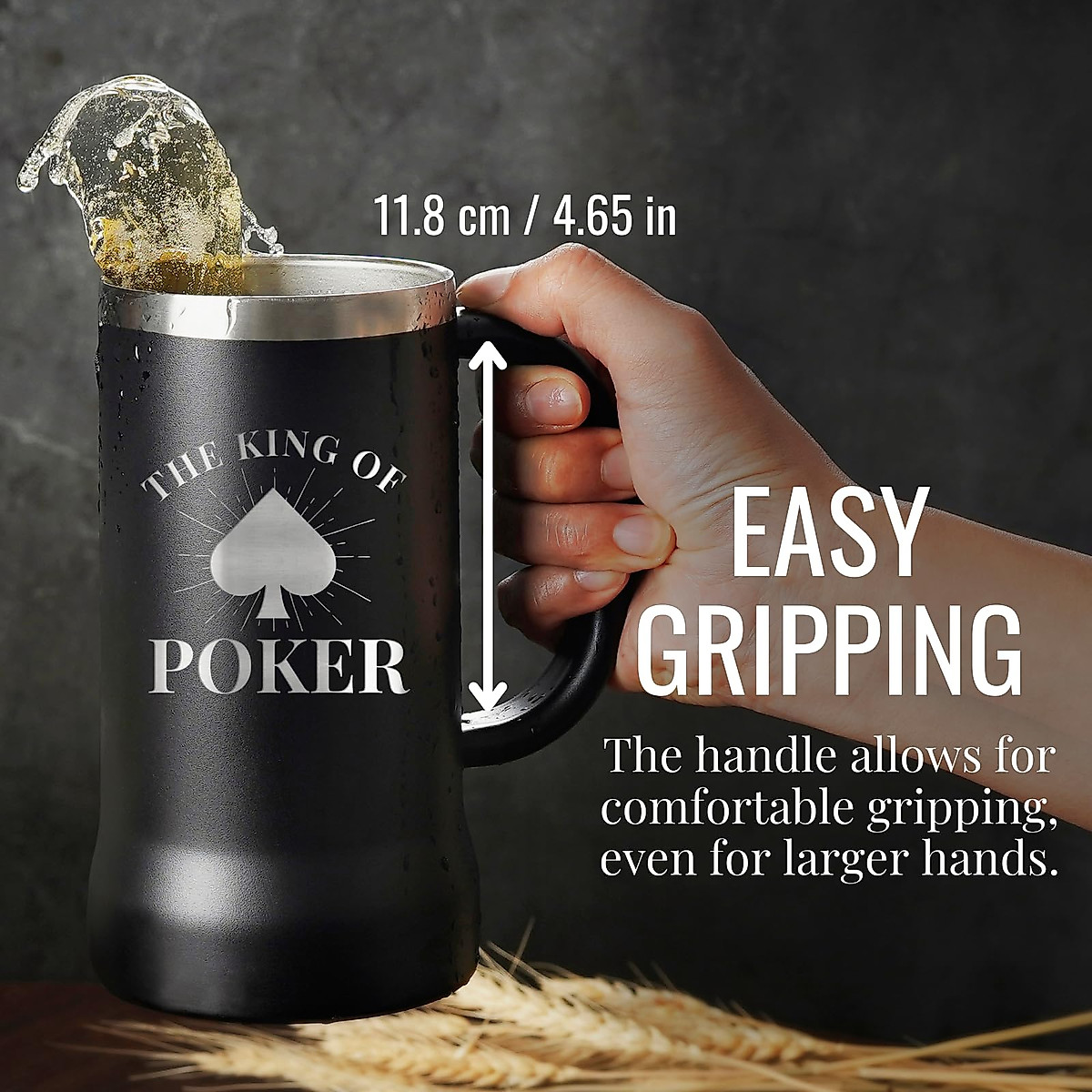 Onebttl Poker Gifts for Men, Poker Stainless Steel Beer Stein Tumbler, 24oz Beer Mug with Lid for Father's Day, Christmas