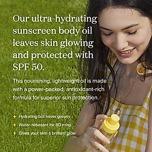 Supergoop! Glow Oil, 1.0 fl oz - SPF 50 PA++++ Hydrating, Nourishing Vitamin E Body Oil + Broad Spectrum Sunscreen Protection - With Marigold, Meadowfoam & Grape Seed Extracts