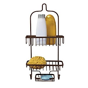 Home Basics Bronze Heavyweight 2-Tier Shower Caddy | Over the Shower head with Rubber Collar | Maximize Storage | 2 Shelves | 2 Hooks