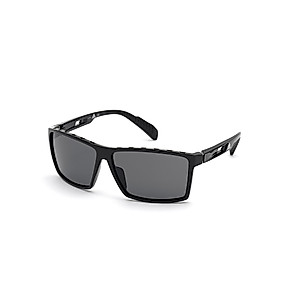 adidas Men's Injected Sun Glasses Round Sunglasses, Shiny Black/Smoke Polarized, 63/12/130