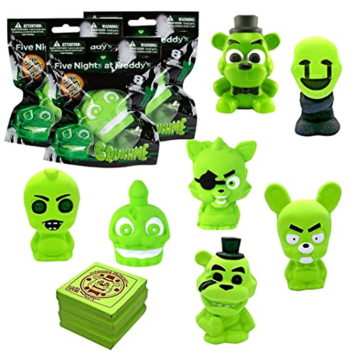 Five Nights at Freddy's 3-Pack Mystery Bag - Assorted Glow-in-the-Dark Squishy Figures - Ages 4+ Officially Licensed