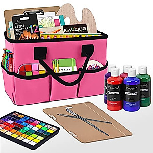 Godery Desktop Tote and Stock Organize, Teacher Helper Tote Bag Organization for Arts, Books, Stationery, etc, and Office Desk Organize, Make-up Storage Tote with Handles for Travel (PINK)