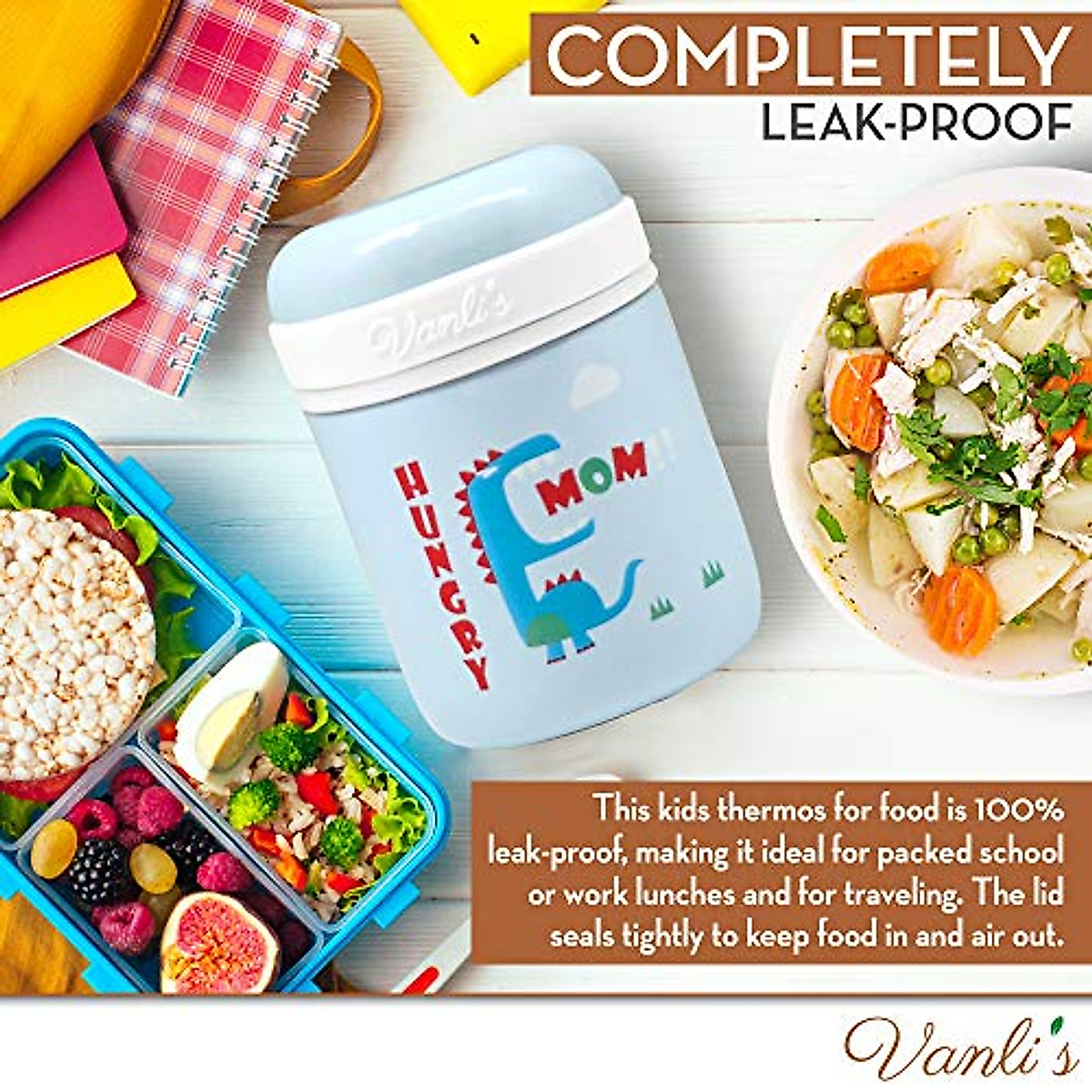 Vanli's Thermos Food Jar - Insulated Food Jar Container w/ Lid for Kids, Stainless Steel, Double-Walled, Wide Mouth Soup Thermos for Hot Drinks, Lunch Containers for Hot Food & Cold Food - 10 oz, Blue