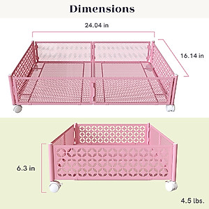 Under Bed Storage with Wheels - 2 pack - Collapsible Underbed Containers Dorm Organizer Bins for Shoe Shoes Clothes Toys - Pink