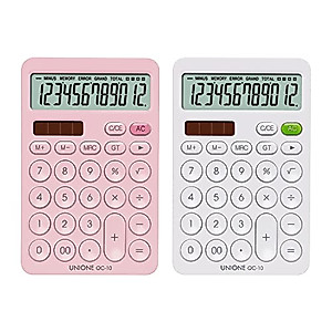 UNIONE Pink Calculator with a Bright LCD, Dual Power Handheld Desktop. Color. Business, Office, High School (4×6.6in)