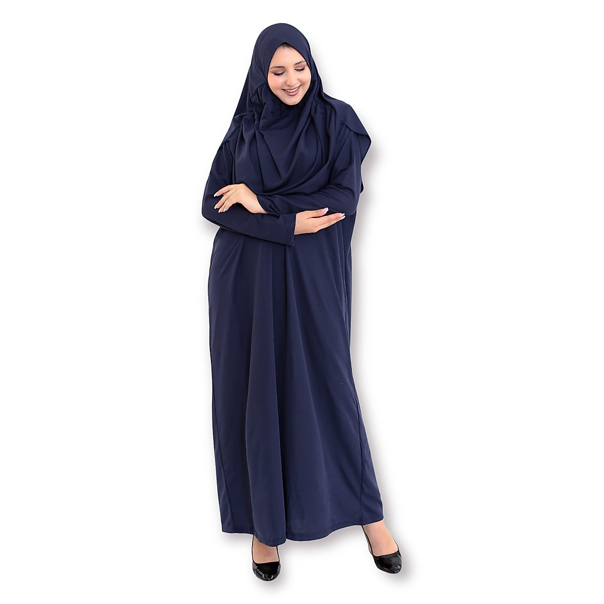 Avanos Prayer Clothes for Muslim Women, Praying Islamic Abaya Niqab Burka Hijab Face Cover Clothing Muslim Dress (Navy Blue, 1)