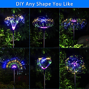 6 Pack Solar Firework Lights,720 LED Outdoor Garden Lights USB Charging, 8 Lighting Modes with Remote Control Waterproof, 4 Brightness DIY Firefly Lamp for Path Christmas Party Yard (Colorful)