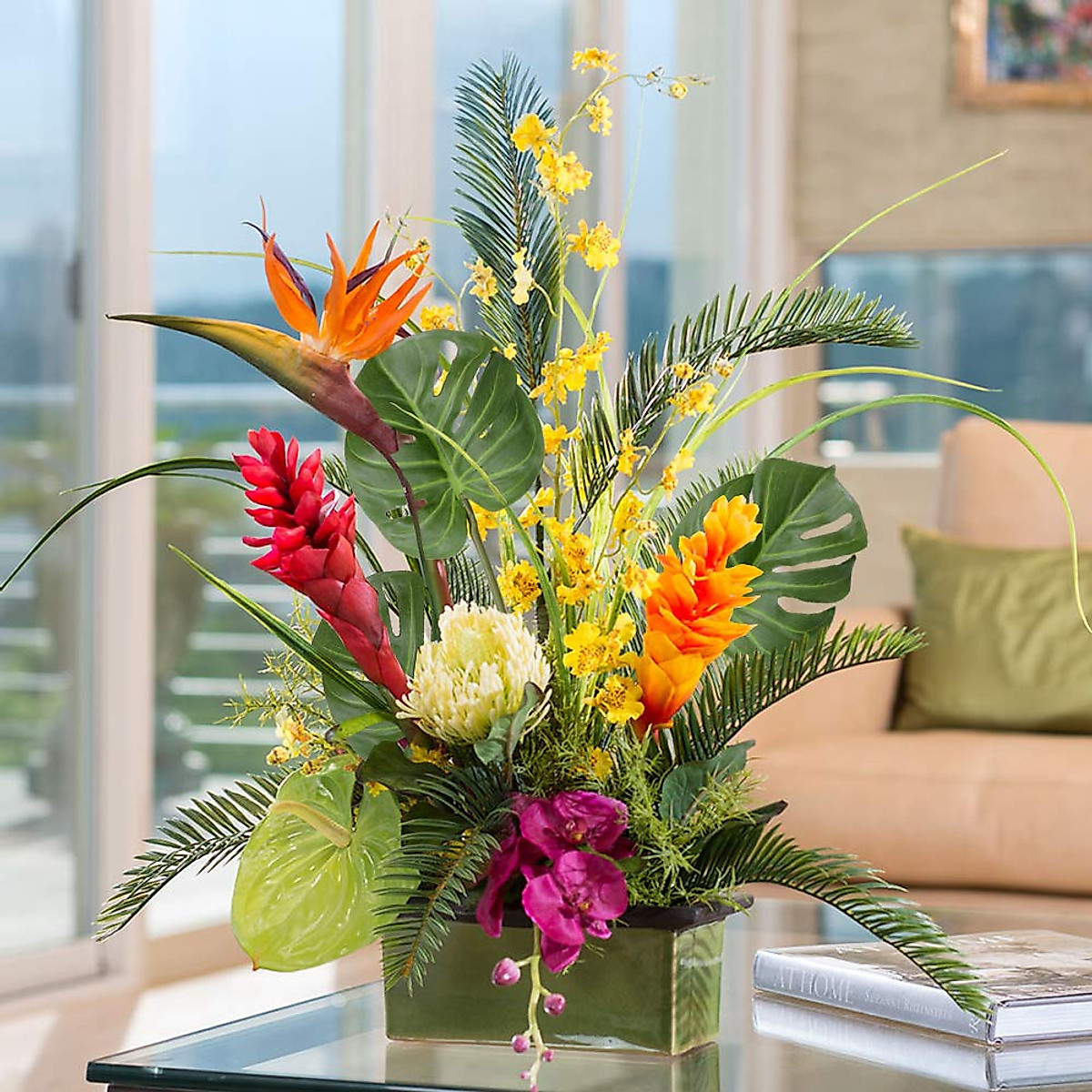 DVGUN 6 Pack Artificial Palm Plants Leaves Faux Turtle Leaf Fake Tropical Large Palm Tree Leaves Imitation Leaf Artificial Plants for Home Kitchen Party Flowers Arrangement Wedding Decorations