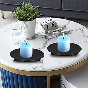 Iimin Iron Plate Candle HolderBlack Pillar Candle Holders for Table，Decorative Pillar Candle Plate，Pedestal Candle Stand for LED & Wax Candles, and Wax Candles Taper Incense Cones（4 Pcs）