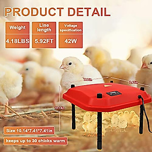 GIFANK Chicken Brooder Heating Plate for Chicks and Ducklings 16” x 16” Temperature Adjustable LED Display Adjustable Height,Safer Than Brooder Lamps Heater,Keeps Up to 30 Chicks Warm,42W