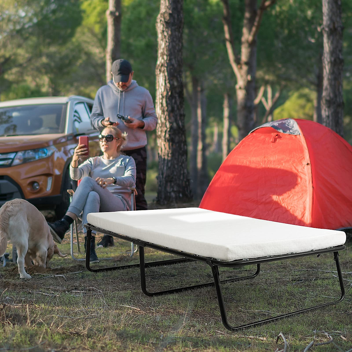 LIFERUN Folding Bed with Mattress for Adults, Rollaway Bed with Mattress for Adults, Metal Bed Frame with Memory Foam Mattress, Portable Bed for Adults & Kids(75" x 31"x14")