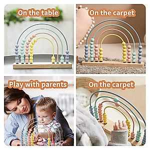 bopoobo Wooden Rainbow Abacus for Toddlers,Teaches Early Math Skills and Counting,Wooden Education Montessori Toys Learning Game for Kids
