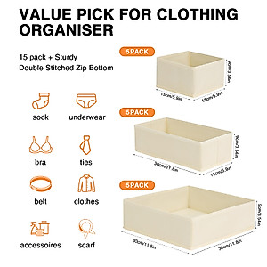 DIMJ Drawer Organizer Clothes 15 Pack - Foldable Baby Organizers and Storage & Dresser Organizer for Bedroom, Closet - Nursery Organization Dresser Dividers for underwear, Sock,Bra, Belt, Tie, Beige