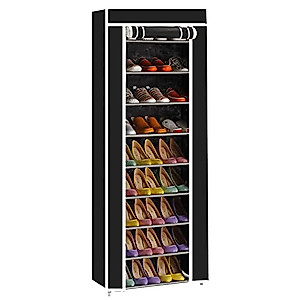 BELANITAS 10 Tier Shoe Rack for Entryway, Closet, Shoe Rack with Covers, Shoe Organizer Shoe Shelf Hold 27-35 Pairs of Shoes for High Heels, Sneakers, Boots and Storage Box, Black