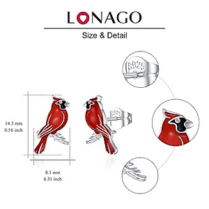 Red Cardinal Bird Stud Earrings 925 Sterling Silver "Our Love Never Dies" Jewelry Gifts for Women Mom