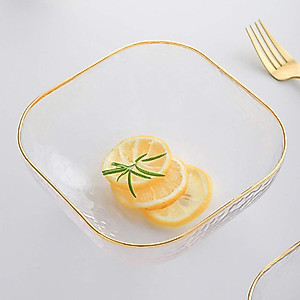 Operitacx Glass Salad Bowls Crystal Candy Serving Bowls 1000ML Fruit Dessert Pasta Snack Container with Golden Trim for Home Restaurants Parties