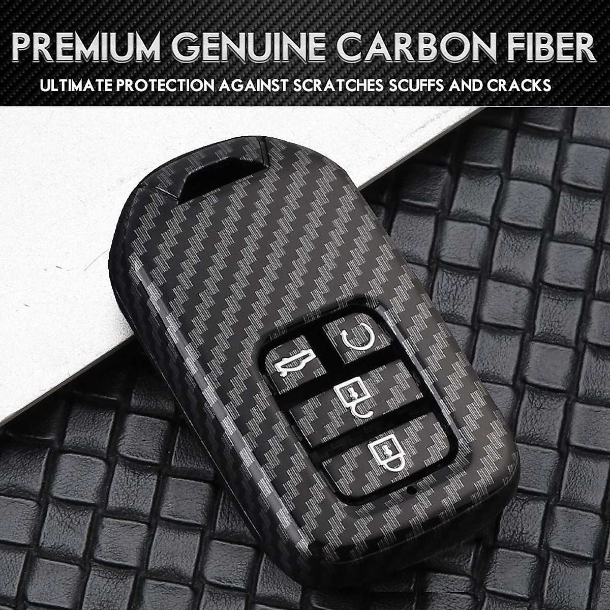 DOHON Carbon Fiber Car Key Fob Cover for Honda Civic Accord CR-V Crider with Key Ring, 1Pack, Black