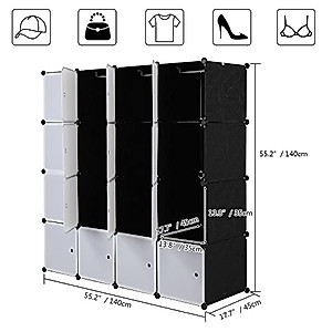 Kopokd Maximize Home Organization with Stackable Modular Shelving Closet Organizer - Plastic Storage Cubes with Hanging Rod and Wardrobe Cabinet Plus White Doors and Black Panels