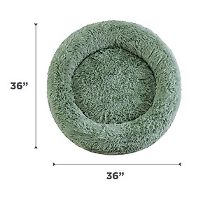 Best Friends by Sheri The Original Calming Donut Dog and Cat Bed in Shag Fur, Sage Green, Large, 36x36