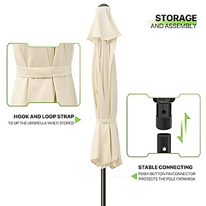 Magshion Market Umbrella 9FT Outdoor Market Patio Table Large Sun Waterproof Umbrella with Crank Lift and 8 Steel Ribs with Sturdy Pole for Garden Deck Backyard Pool