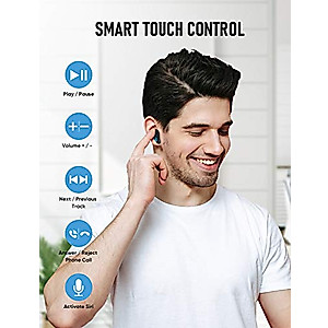 VEENAX T8 True Wireless Earbuds, Bluetooth Earphones Touch Control, TWS Sport Headphones with Mic CVC 8.0 Noise Reduction, Stereo in-Ear Headset with Bass, 30H Playtime/USB-C/IPX7 Waterproof, Black