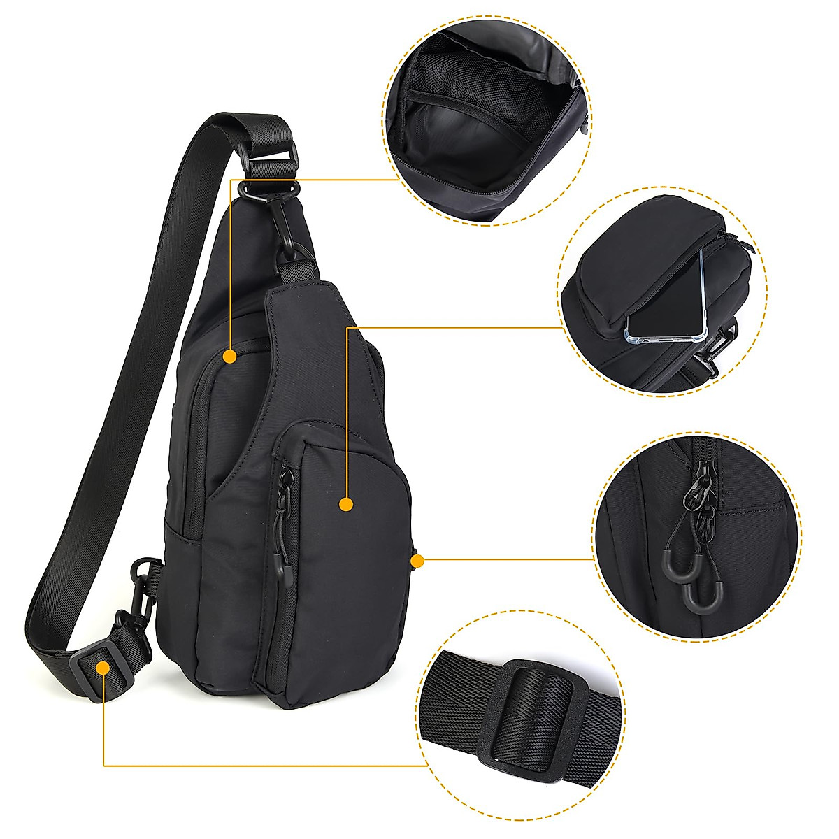 Valleycomfy Women Crossbody Backpack Sling Bag, Small Chest Bag Daypack Fanny Pack Cross Body Bag for Hiking Traveling Outdoors (Black)