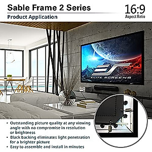 Elite Screens Sable Frame 2 Series, 200-inch Diagonal 16:9, Active 3D 4K Ultra HD Ready Fixed Frame Home Theater Projection Projector Screen, ER200WH2