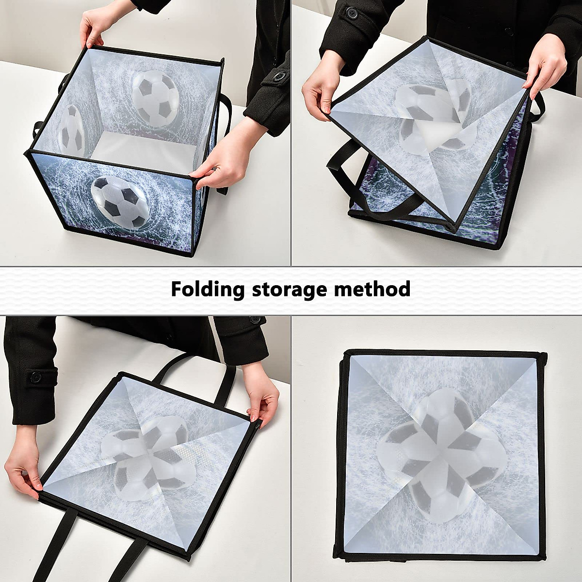 Blueangle 3d Soccer Ball Cube Storage Bin with Handles, 13 x 13 x 13 in, Large Collapsible Organizer Storage Basket for Home Décor（561）