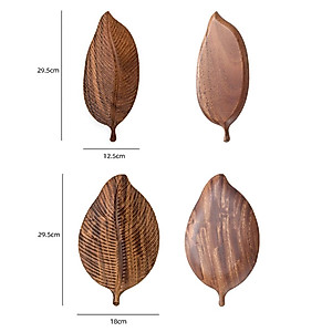 DOITOOL Wood Leaf Plate Hand Carved Salad Snack Plate Dessert Platter Unique Appetizer Serving Tray Fruit Food Dish for Home Restaurant (29.5x12.5cm)