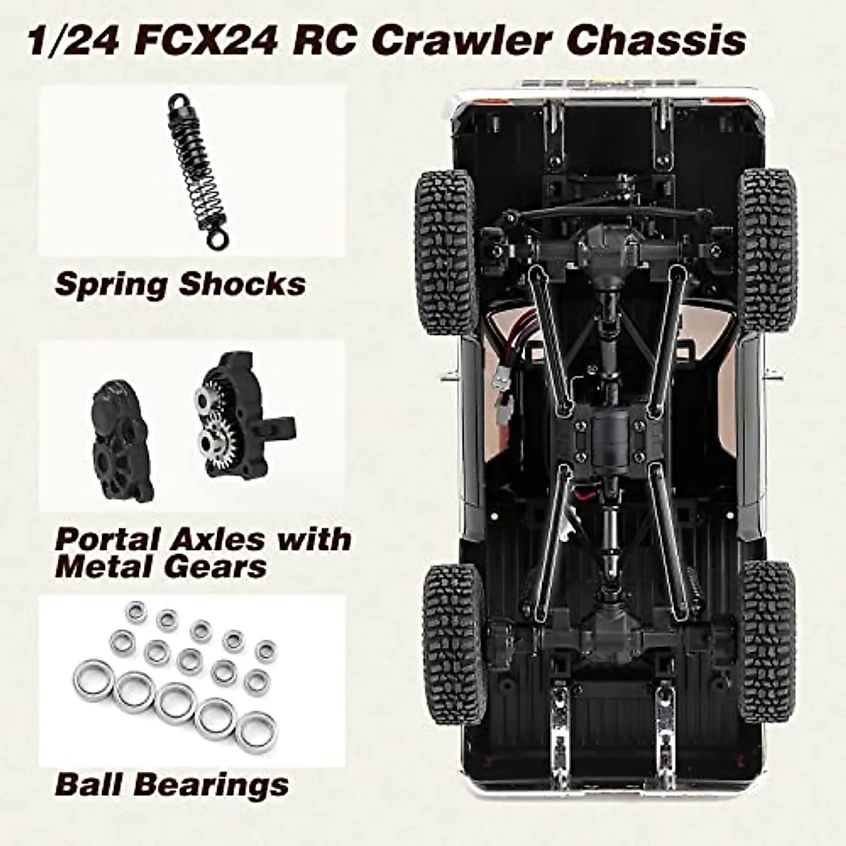 FMS 1/24 RC Crawler Officially Licensed Chevy K5 Blazer RC Car FCX24 RTR RC Pickup Truck SUV 4WD 2.4GHz Hobby RC Model 8km/h Mini Car RC Off-Road Remote Control Car (Black)