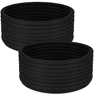Hispqser 2pack Black Woven Baskets, Natural Small Cotton Rope Storage Cute Round Decorative for Toys Decorative Hamper for Nursery Round Thicken Kids Baskets Key Bowl 7.48 * 7.48 * 3.54 inches