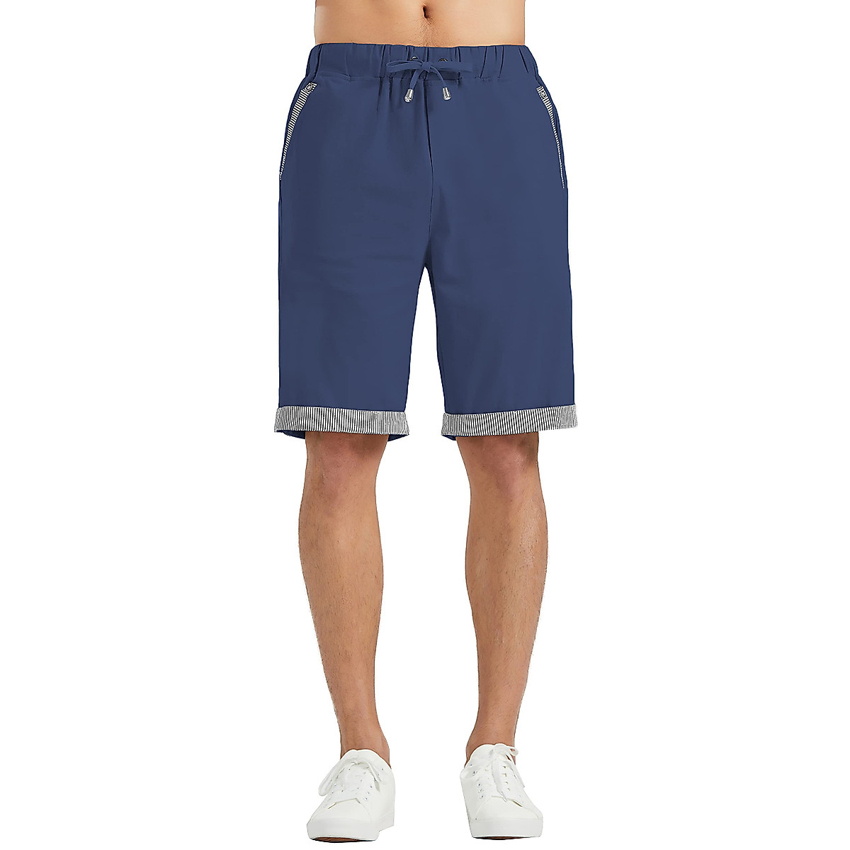 Janmid Men's Shorts Casual Classic Fit Drawstring Summer Beach Shorts with Elastic Waist and Pockets Navy Blue XL