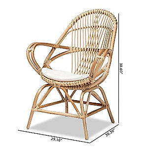 bali & pari Jayden Modern Bohemian White Fabric Upholstered and Natural Rattan Accent Chair