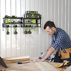 POSHGRAND Power Tool Organizer, 8 Drill Holder Wall Mount, 3 Layers Garage Tool Organizers and Tool Storage Rack, Heavy Duty Metal Tool Shelf for Screwdriver Plier Hammer Holder 17.15" 2 sets