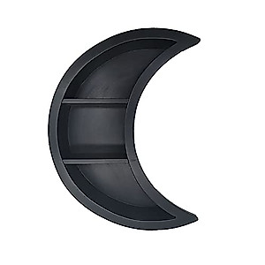 Takefuns Wooden Moon Shelf, Moon Shaped Floating Shelves for Crystal, Stone Storage Shelf Display Rack, Wall Mounted Display Shelf for Living Room Bedroom Bathroom