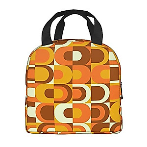 70s Pattern Retro Inustrial In Orange And Brown Tones Reusable Insulated Lunch Bag For Women Men Waterproof Tote Lunch Box Thermal Cooler Lunch Tote Bag For Work Office Travel Picnic
