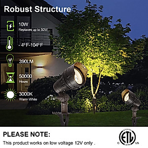 hykolity Low Voltage LED Landscape Spotlight, 10W 390LM 12V Wired for Outdoor Yard Lawn, Die-cast Aluminum Construction, 50-Watt Equivalent 15-Year Lifespan, 4 Pack