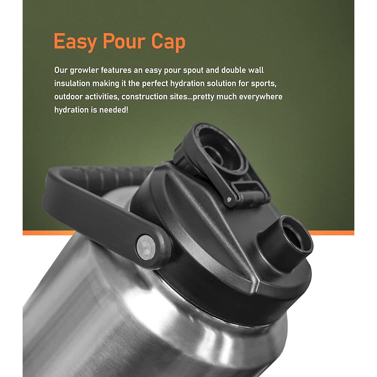 Rangland Insulated 1 Gallon Water Bottle with Sleeve - Stainless Steel Wide Mouth Growler with Tactical Carrying Bag - Insulation for Hot/Cold Drinks (128oz)