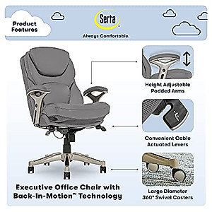 Serta Ergonomic Executive Office Chair Motion Technology Adjustable Mid Back Design with Lumbar Support, Gray Bonded Leather