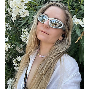 NULOOQ Wrap Around Sunglasses for Women Men Trendy Fashion Y2K Oval Sport Shades Sun Glasses UV400 Protection (Silver Frame/Silver Mirrored Lens)